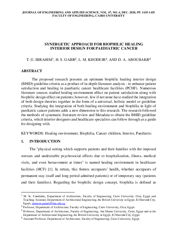 (PDF) SYNERGETIC APPROACH FOR BIOPHILIC HEALING INTERIOR DESIGN FOR PAEDIATRIC CANCER