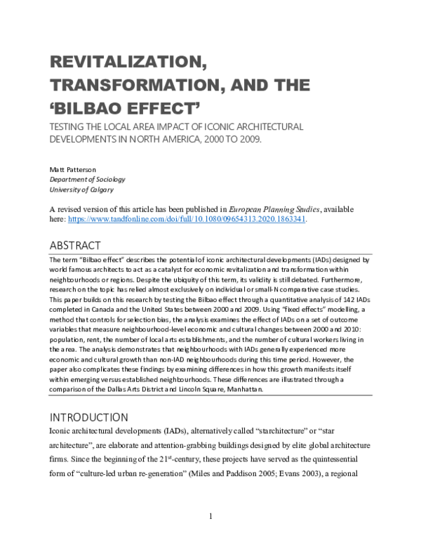 (PDF) Revitalization, transformation and the ‘Bilbao effect’: testing ...