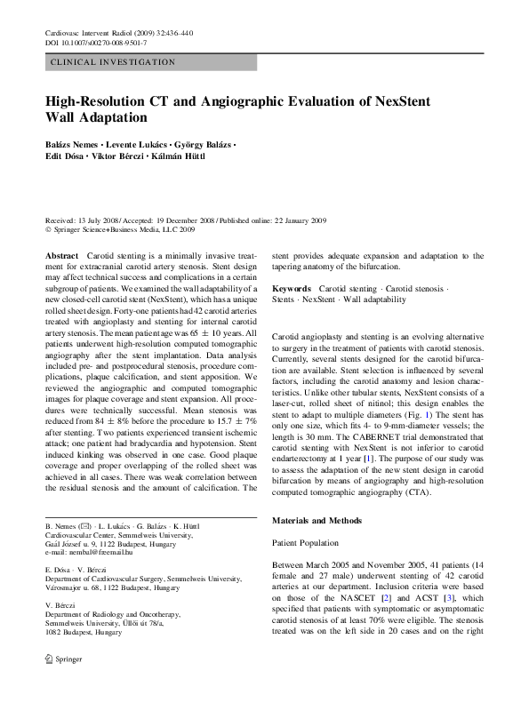 (PDF) High-Resolution CT and Angiographic Evaluation of NexStent Wall ...