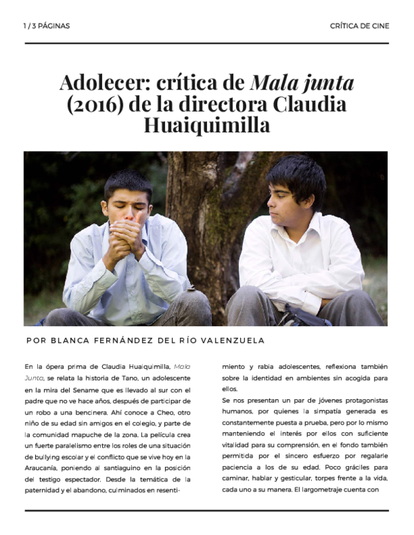 (PDF) Adolecer: Crítica de la película Mala junta (2016) de la ...