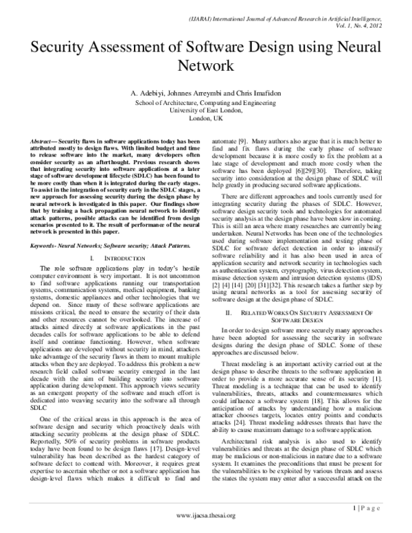 (PDF) Security Assessment of Software Design using Neural Network