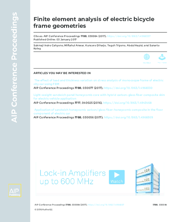 (PDF) Finite element analysis of electric bicycle frame geometries