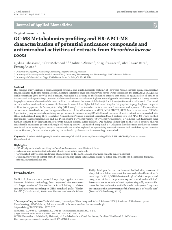 (PDF) GC-MS Metabolomics profiling and HR-APCI-MS characterization of ...