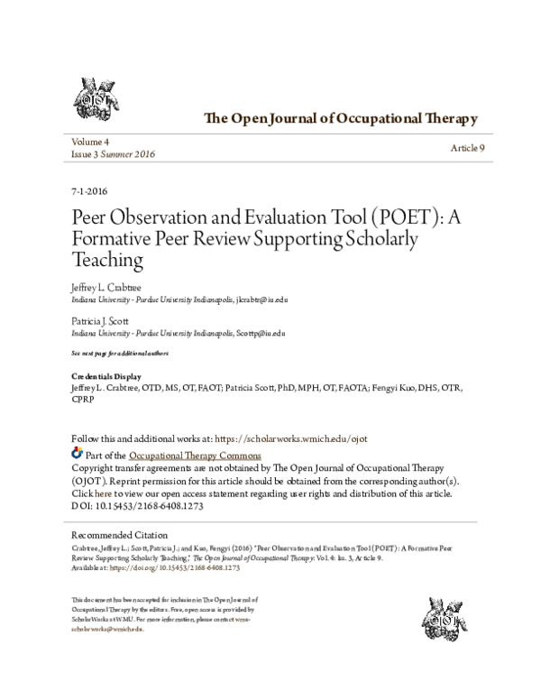 (PDF) Peer Observation and Evaluation Tool (POET): A Formative Peer ...