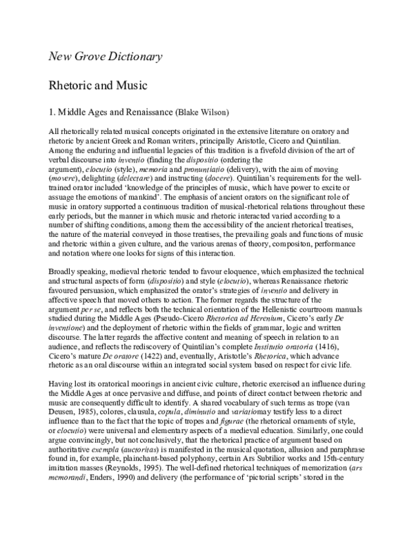 (DOC) New Grove Dictionary: Rhetoric and Music 1. Middle Ages and ...