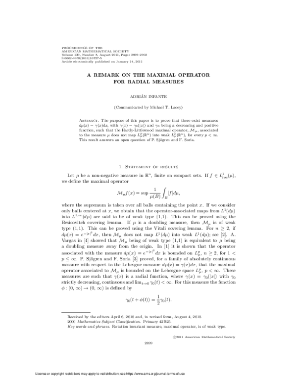 (PDF) A remark on the maximal operator for radial measures