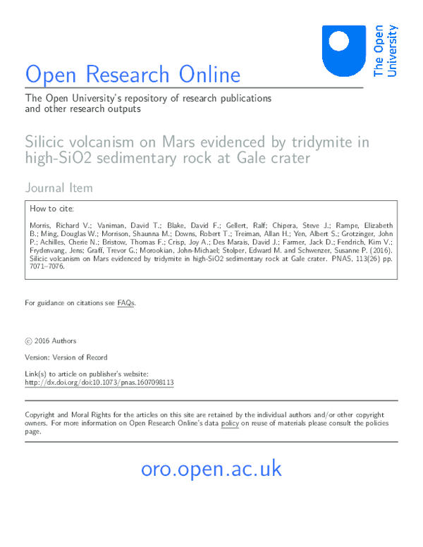 (PDF) Silicic volcanism on Mars evidenced by tridymite in high-SiO2 ...