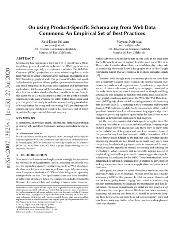 (PDF) On using Product-Specific Schema.org from Web Data Commons: An Empirical Set of Best Practices