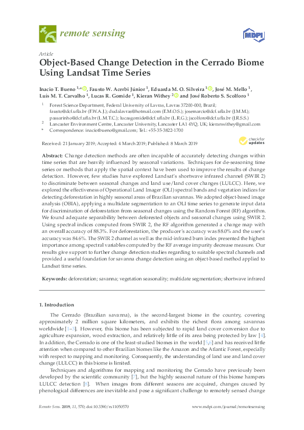 (PDF) Object-Based Change Detection in the Cerrado Biome Using Landsat Time Series