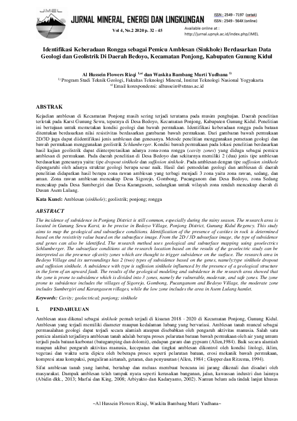 (PDF) Identifikasi Keberadaan Rongga sebagai Pemicu Amblesan (Sinkhole ...