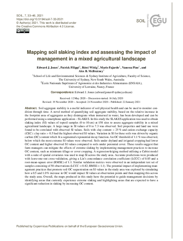 (PDF) Mapping soil slaking index and assessing the impact of management ...