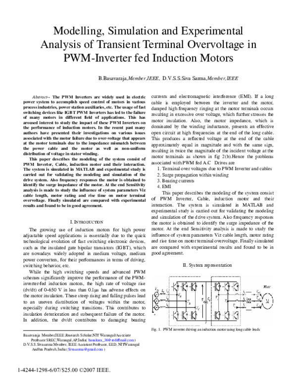 Pdf Modelling Simulation And Experimental Analysis Of Transient Terminal Overvoltage In Pwm