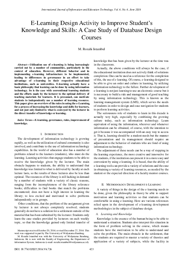 (PDF) E-Learning Design Activity to Improve Student’s Knowledge and ...