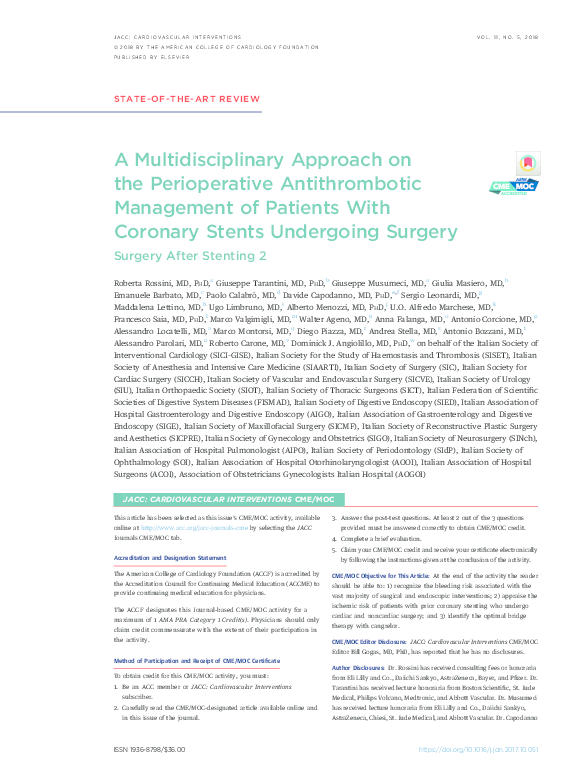 (PDF) A Multidisciplinary Approach on the Perioperative Antithrombotic ...