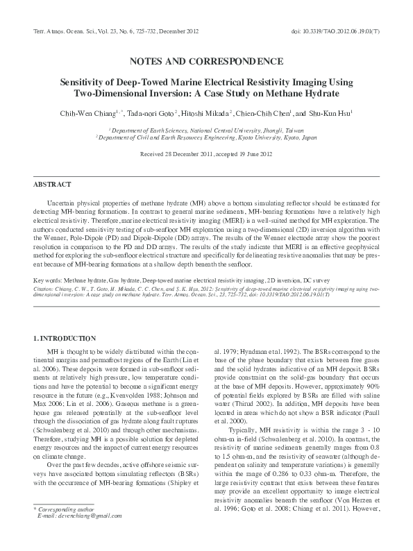 (PDF) Sensitivity of Deep-Towed Marine Electrical Resistivity Imaging Using Two-Dimensional ...