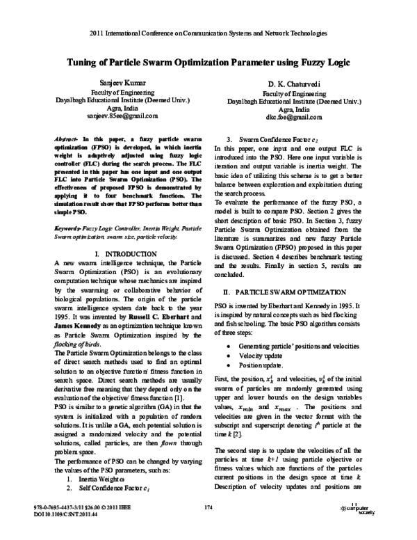 Pdf Tuning Of Particle Swarm Optimization Parameter Using Fuzzy Logic