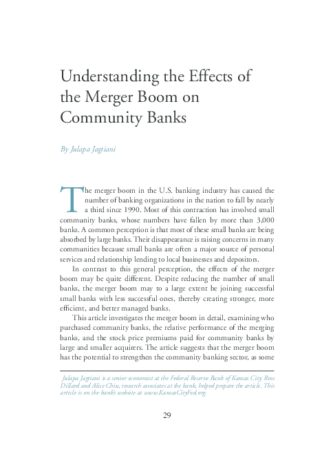 (PDF) Understanding the effects of the merger boom on community banks