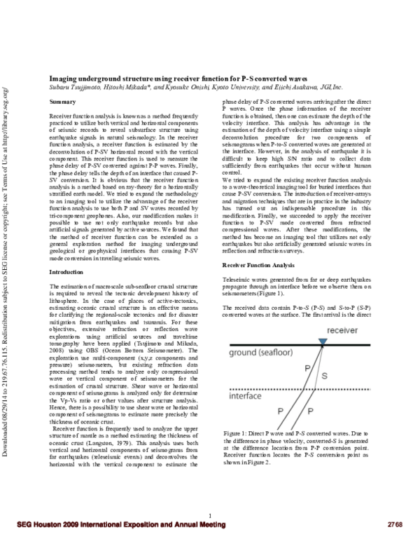 (PDF) Imaging underground structure using receiver function for P‐S converted waves