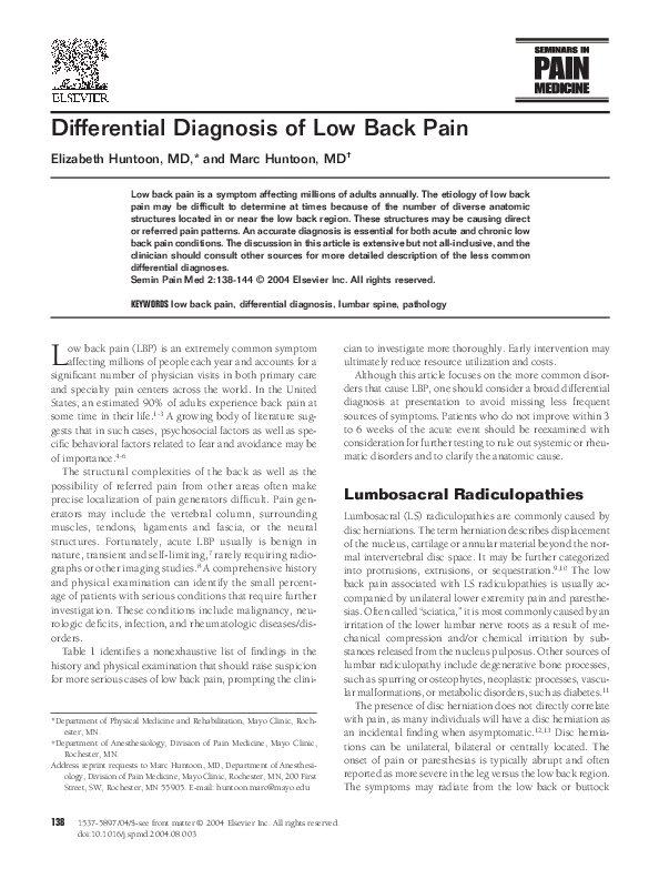 (PDF) Differential diagnosis of low back pain