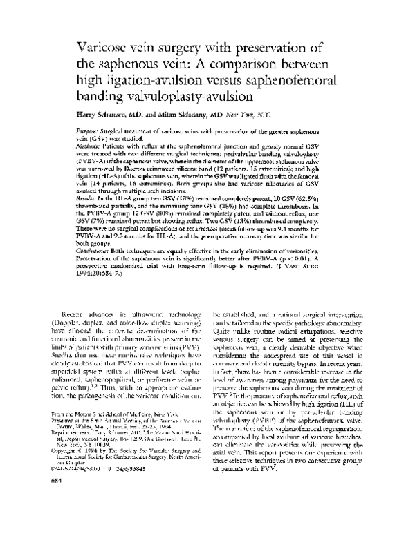 (PDF) Varicose vein surgery with preservation of the saphenous vein: A ...