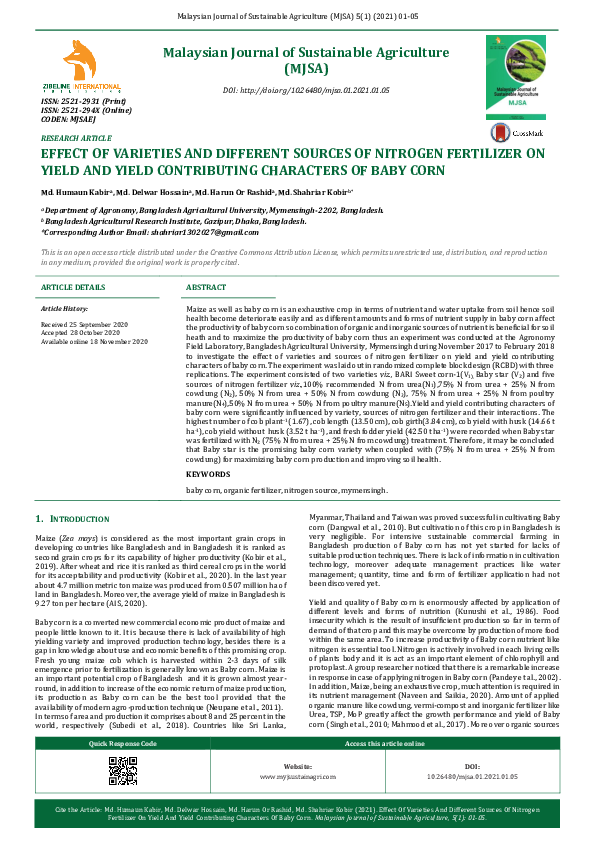 Pdf Effect Of Varieties And Different Sources Of Nitrogen Fertilizer