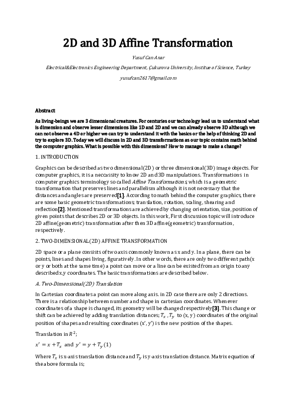 Pdf 2d And 3d Affine Transformation