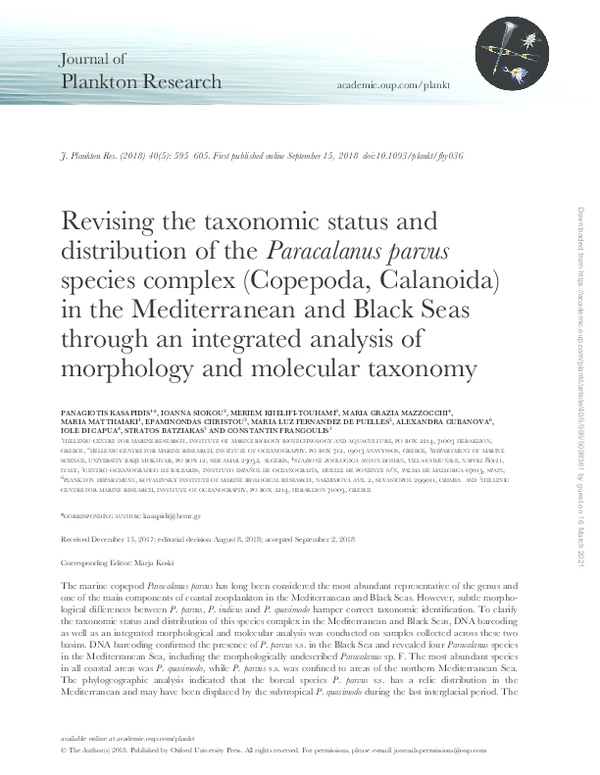 (PDF) Revising the taxonomic status and distribution of the Paracalanus ...