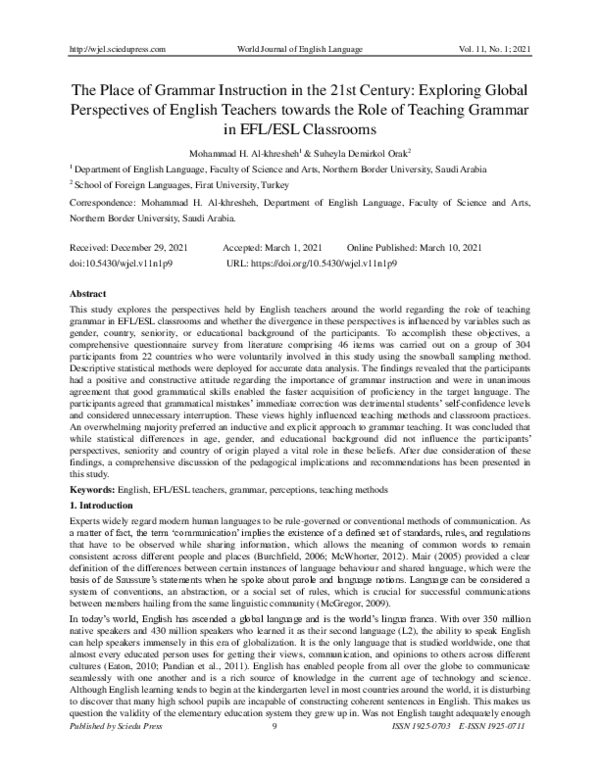 (PDF) The Place of Grammar Instruction in the 21st Century: Exploring ...