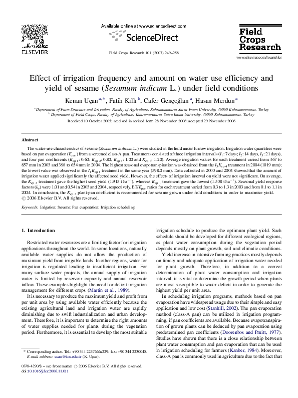 (PDF) Effect of irrigation frequency and amount on water use efficiency ...