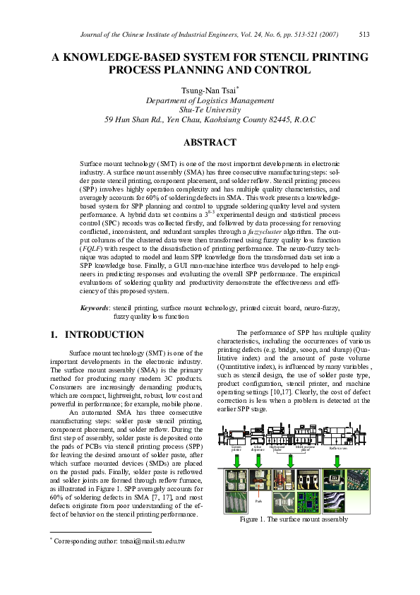 Pdf A Knowledge Based System For Stencil Printing Process Planning And Control Tsung Nan