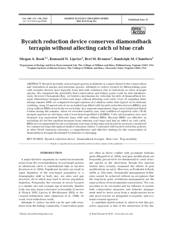 (PDF) Bycatch reduction device conserves diamondback terrapin without ...