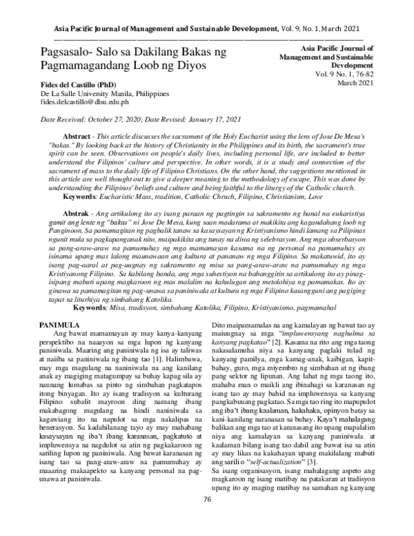 (PDF) Pagsasalo-Salo sa Dakilang Bakas ng Pagmamagandang Loob ng Diyos