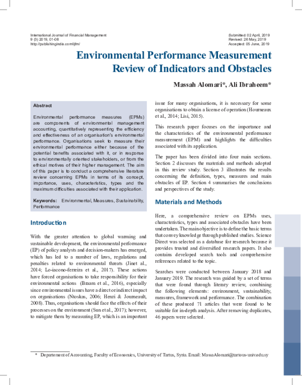 (PDF) Environmental Performance Measurement Review of Indicators and ...