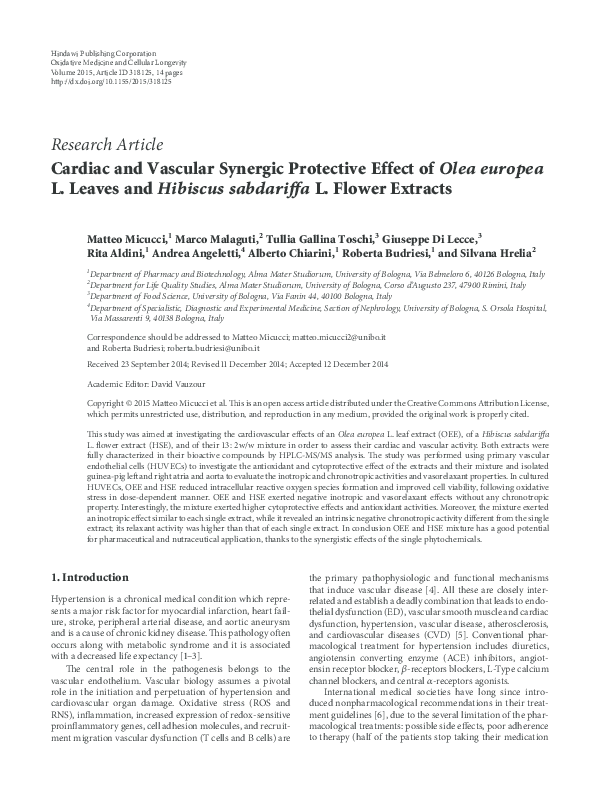(PDF) Cardiac and Vascular Synergic Protective Effect of Olea europea L ...