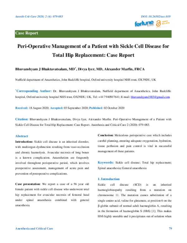 (PDF) Anesthesia and Critical Care 79 Case Report Peri-Operative ...