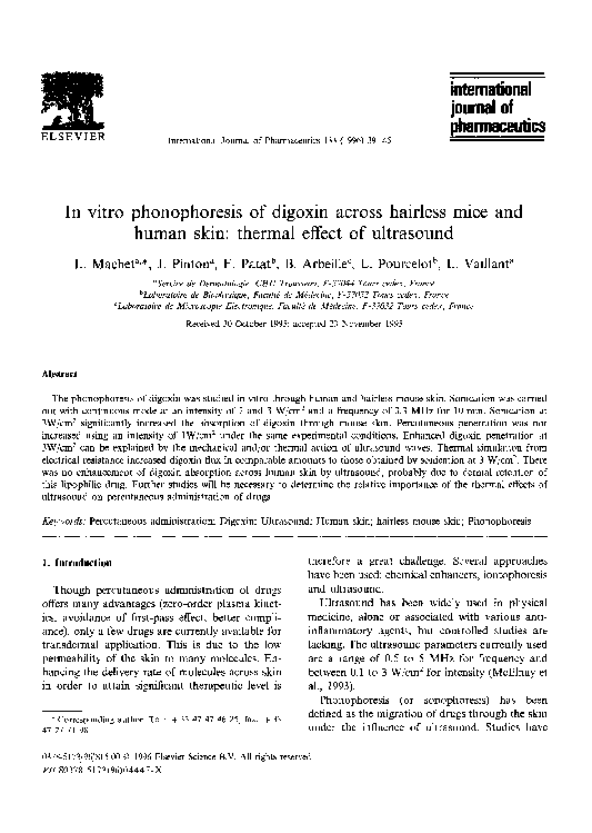 (PDF) In vitro phonophoresis of digoxin across hairless mice and human ...