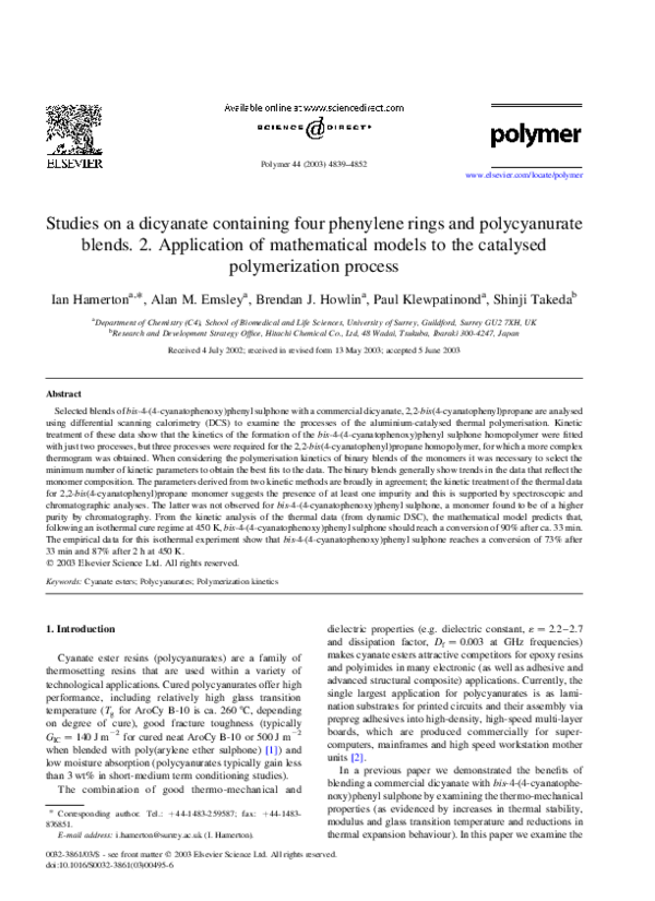 (PDF) Studies on a dicyanate containing four phenylene rings and ...