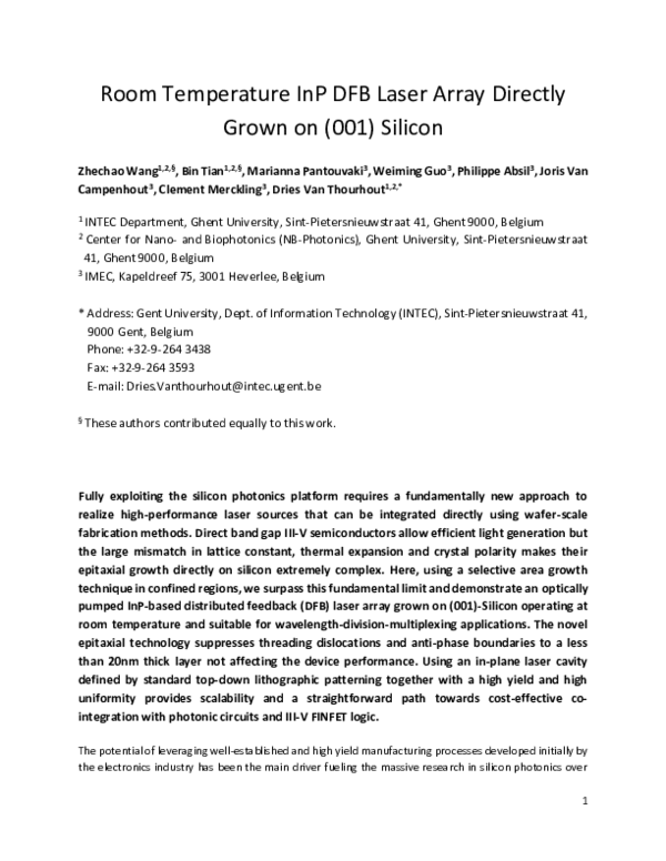 (PDF) (Invited) Monolithic Integration of III-V Semiconductors by Selective Area Growth on Si ...