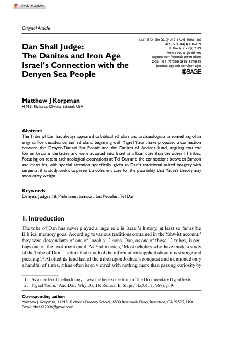 (PDF) Dan Shall Judge: The Danites and Iron Age Israel’s Connection ...
