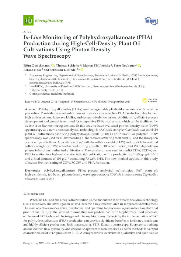 (PDF) In-Line Monitoring of Polyhydroxyalkanoate (PHA) Production during High-Cell-Density Plant ...