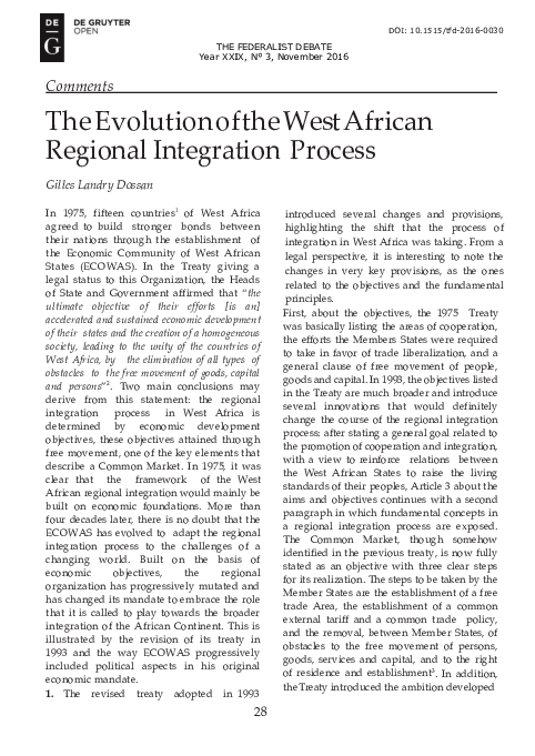 (PDF) Comments: The Evolution of the West African Regional Integration Process