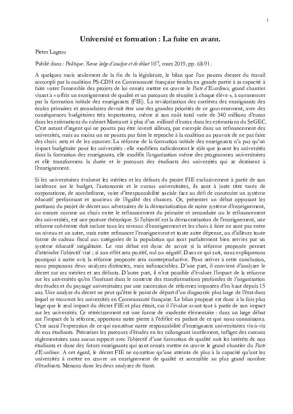 (PDF) Université et formation : La fuite en avant