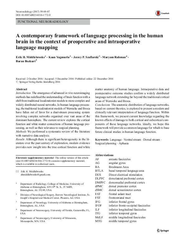(PDF) A contemporary framework of language processing in the human ...