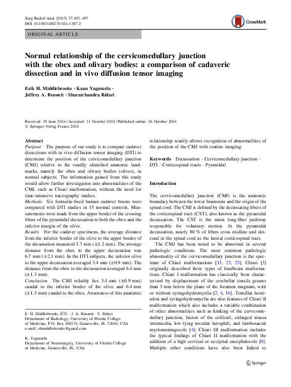 (PDF) Normal relationship of the cervicomedullary junction with the ...