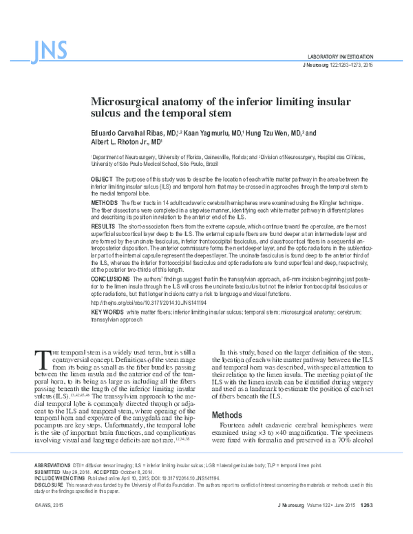 (PDF) Microsurgical anatomy of the inferior limiting insular sulcus and ...