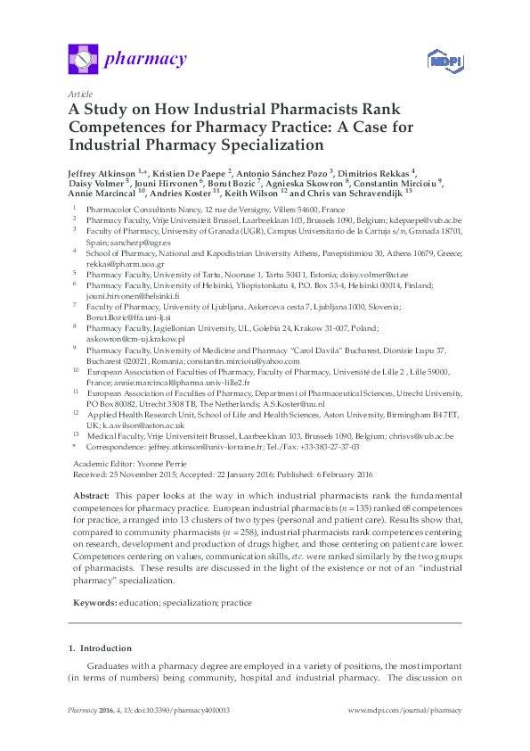 (PDF) A Study on How Industrial Pharmacists Rank Competences for ...