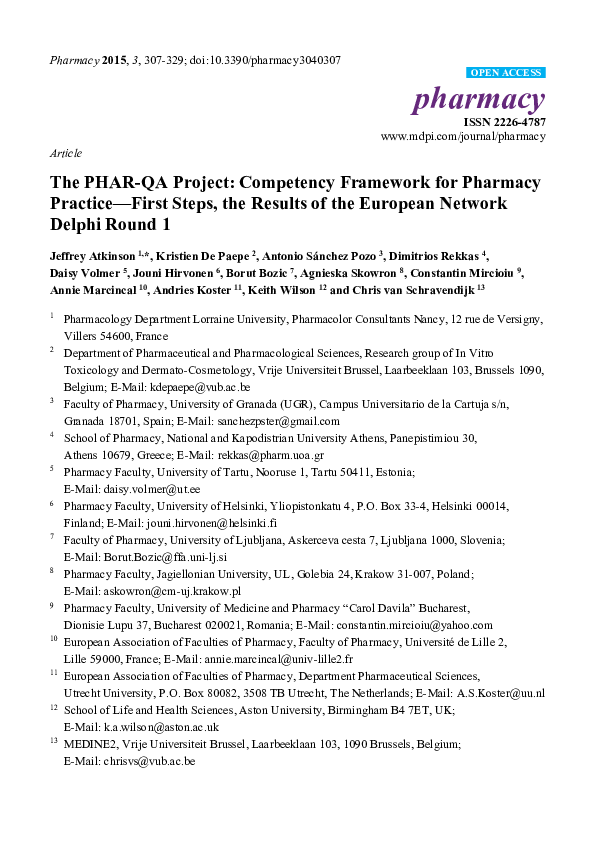 (PDF) The PHAR-QA Project: Competency Framework for Pharmacy Practice ...
