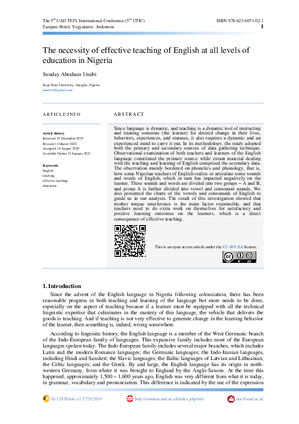 PDF The Necessity Of Effective Teaching Of English At All Levels Of Education In Nigeria pdf-the-necessity-of-effective-teaching-of-english-at-all-levels-of-education-in-nigeria