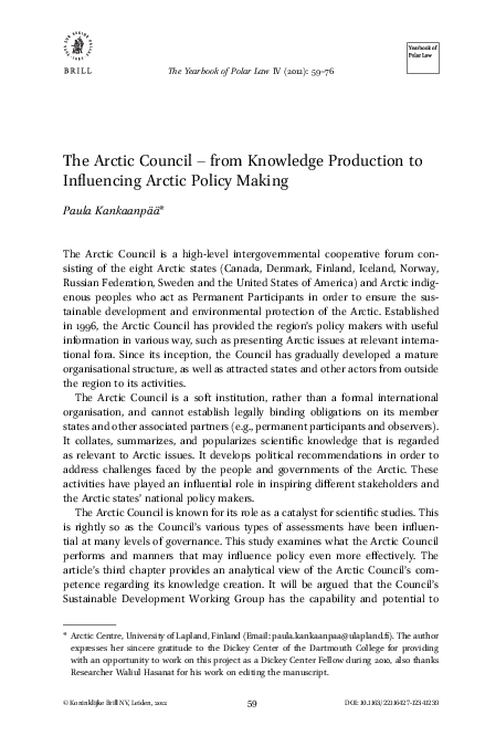 (PDF) The Arctic Council – from Knowledge Production to Influencing ...