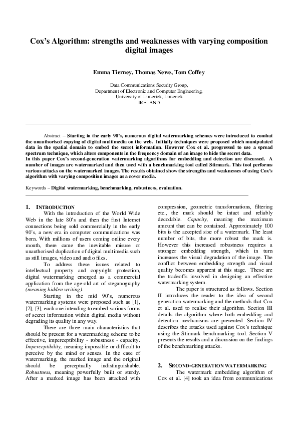 (PDF) Cox’s Algorithm: strengths and weaknesses with varying ...